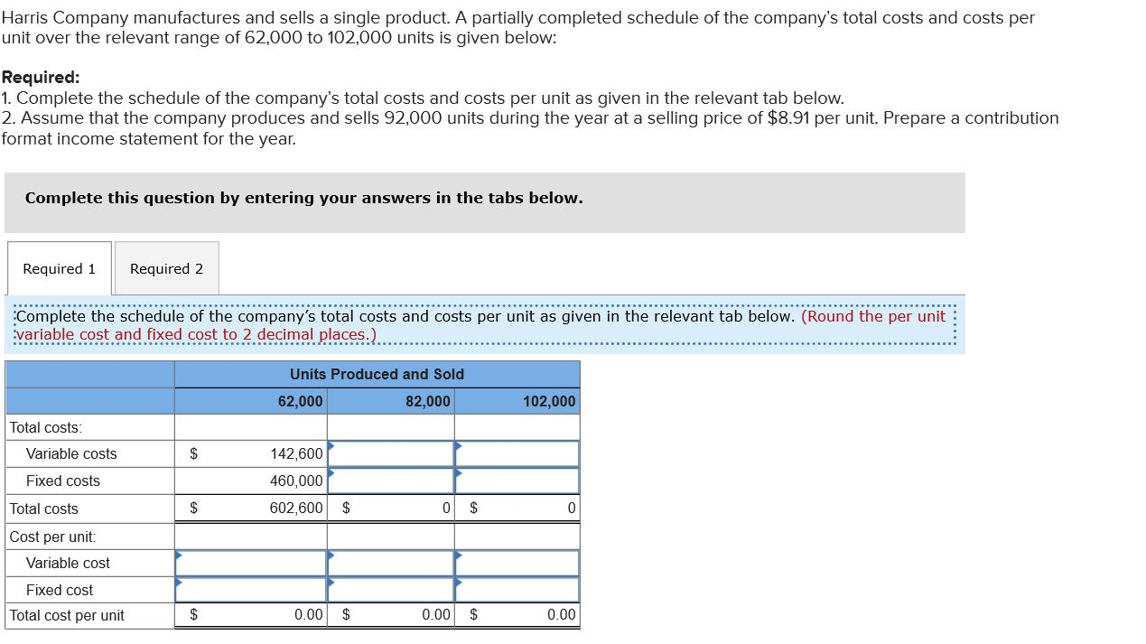 Solved Harris Company manufactures and sells a single | Chegg.com