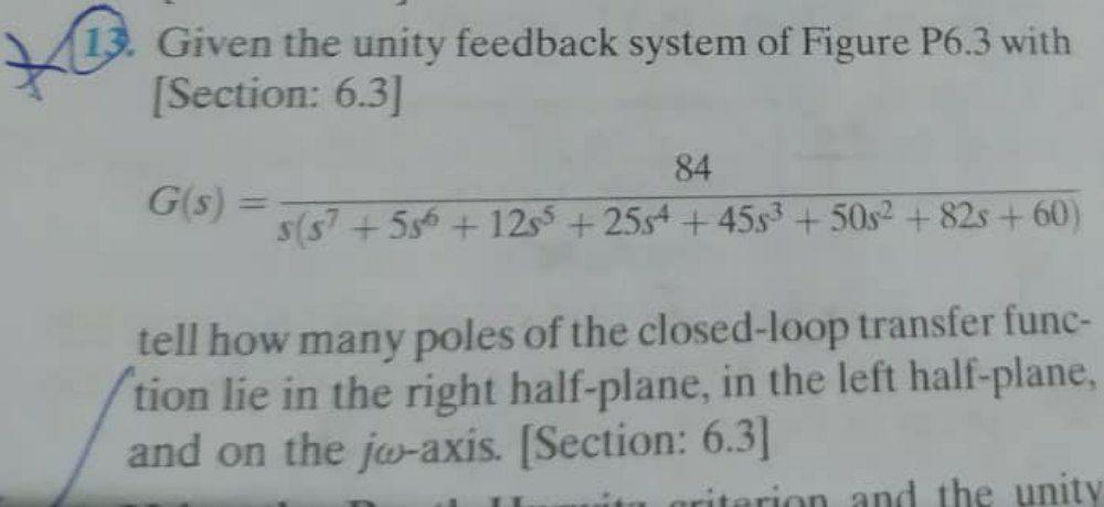 Solved 13. Given the unity feedback system of Figure P6.3 | Chegg.com