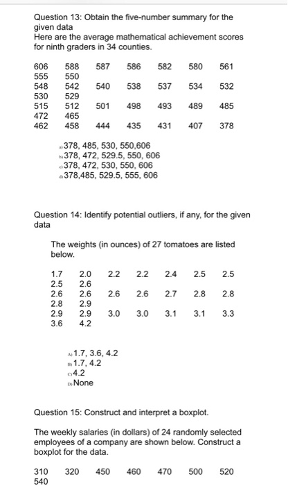 Solved Obtain the five-number summary for the given data | Chegg.com