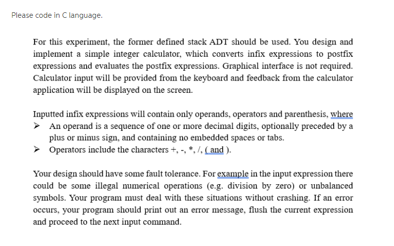 Solved Please Code In Clanguage For This Experiment The 