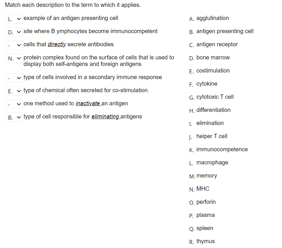 Solved Match each description to the term to which it | Chegg.com