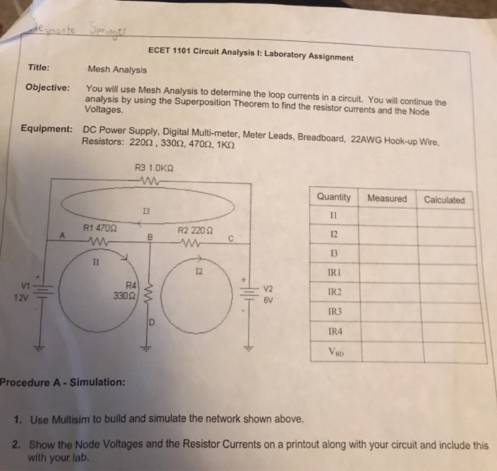 Solved ECET 1101 Circuit Analysis I: Laboratory Assignment | Chegg.com