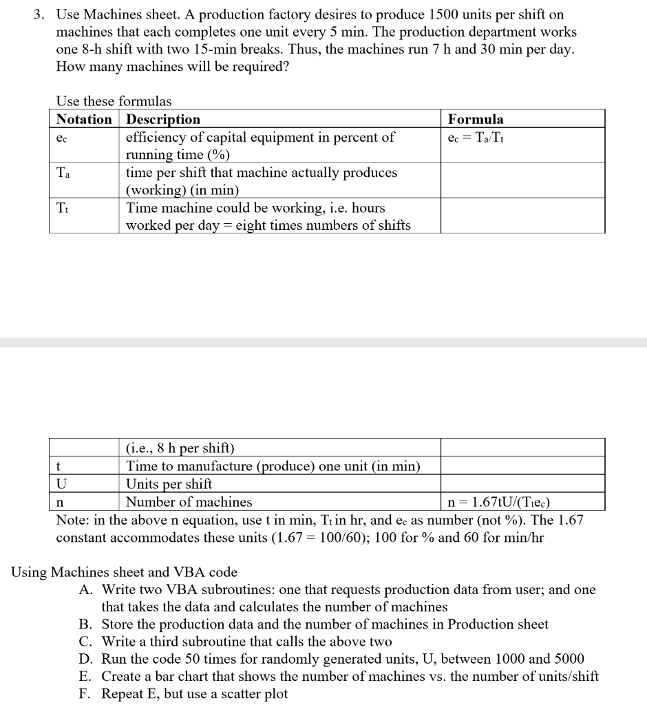 Use Machines sheet. A production factory desires to | Chegg.com