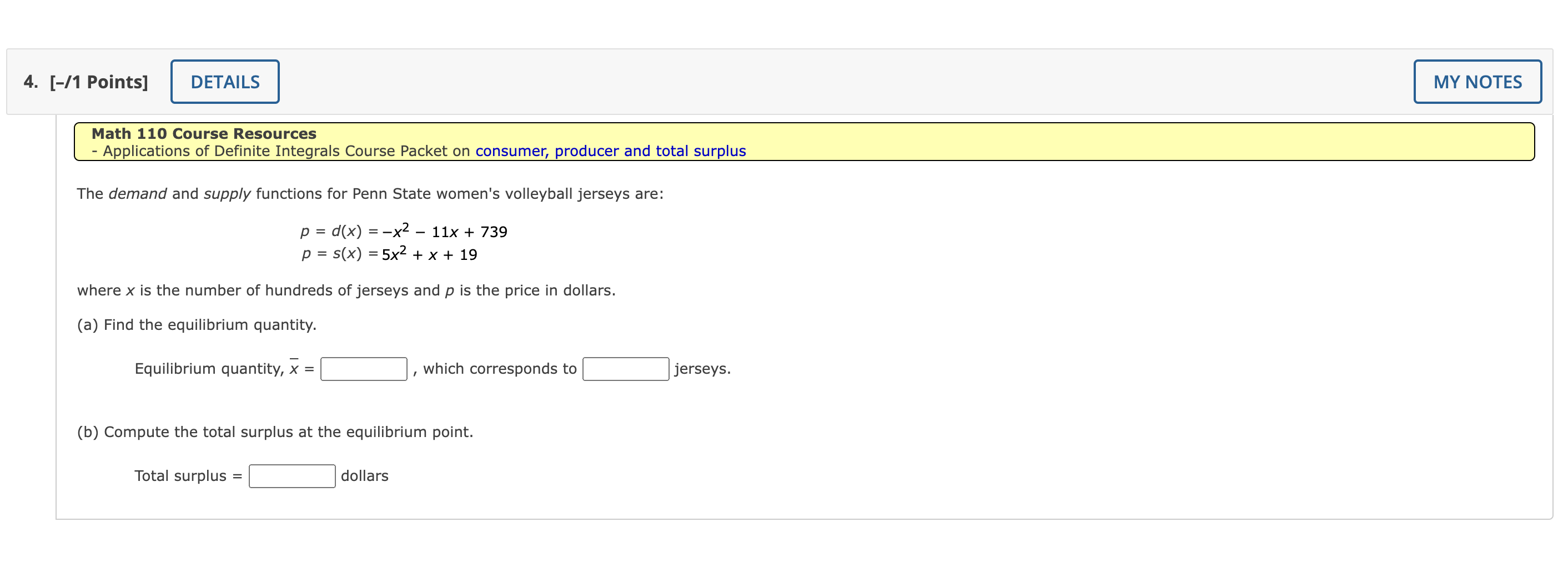 Solved 4. [-/1 Points] DETAILS MY NOTES Math 110 Course | Chegg.com