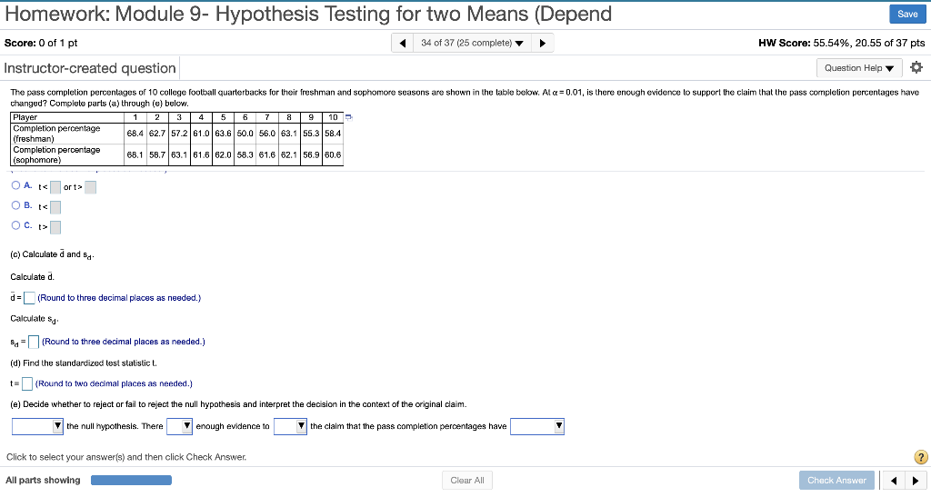 Solved Homework Module 9 Hypothesis Testing For Two Means