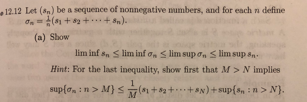 Solved 1212 Let Sn Be A Sequence Of Nonnegative Numbers