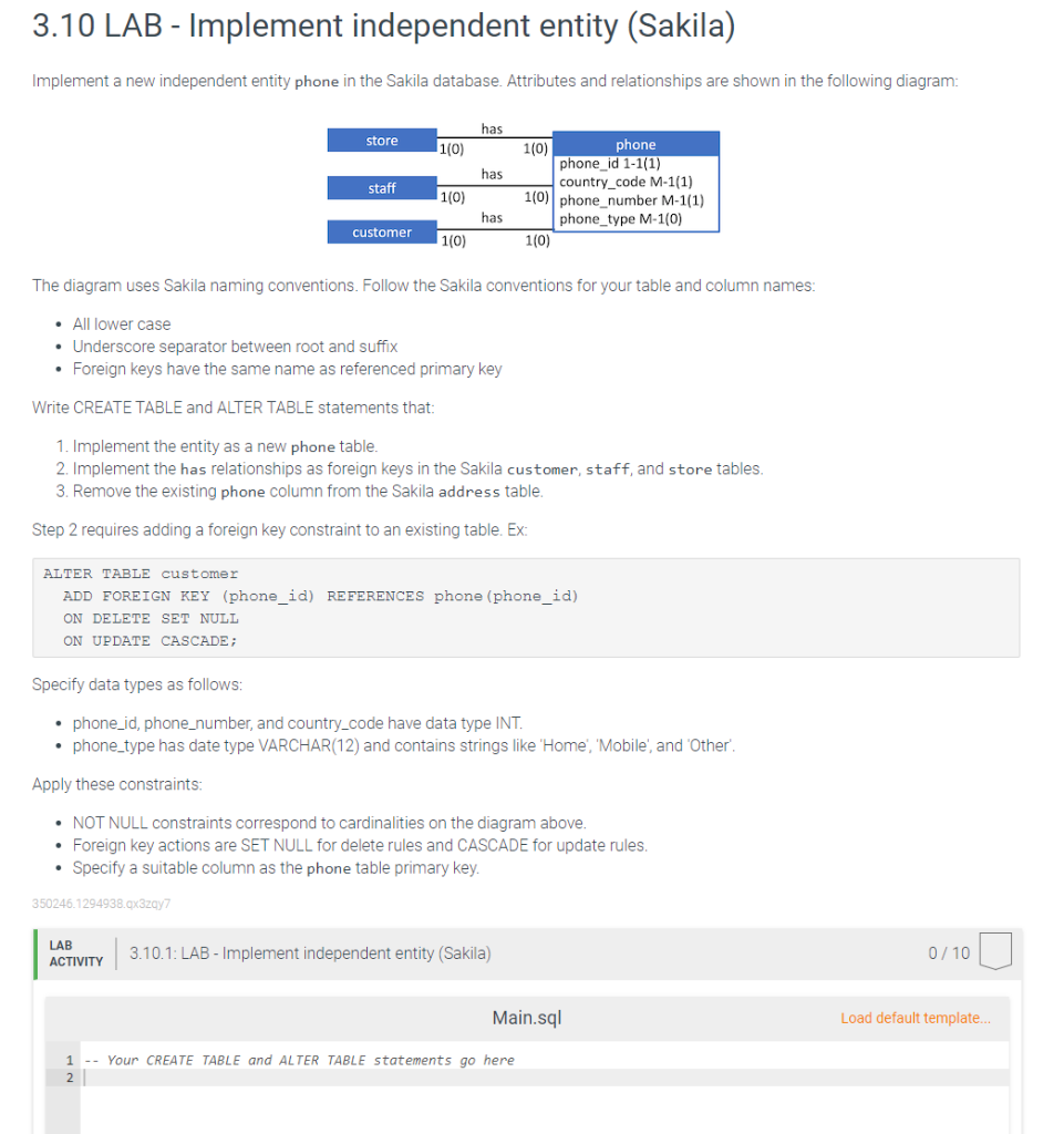 Solved 3.10 LAB - Implement independent entity (Sakila) | Chegg.com