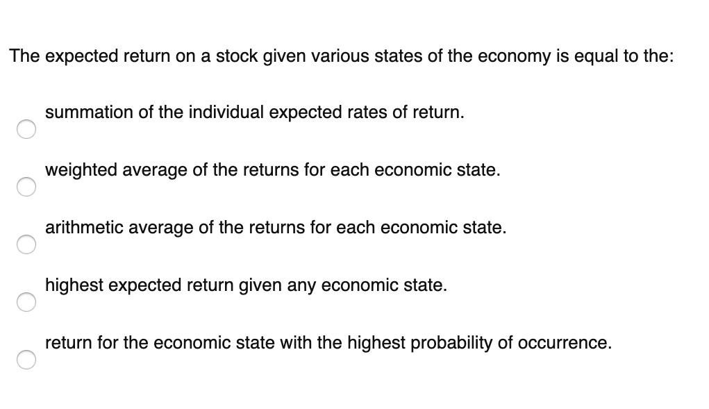 Solved The expected return on a stock given various states | Chegg.com