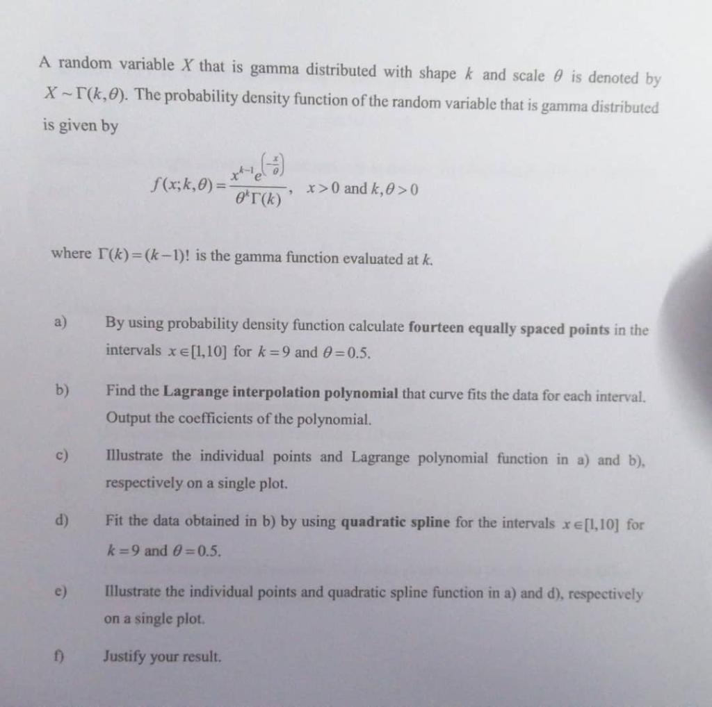 Solved A random variable X that is gamma distributed with | Chegg.com