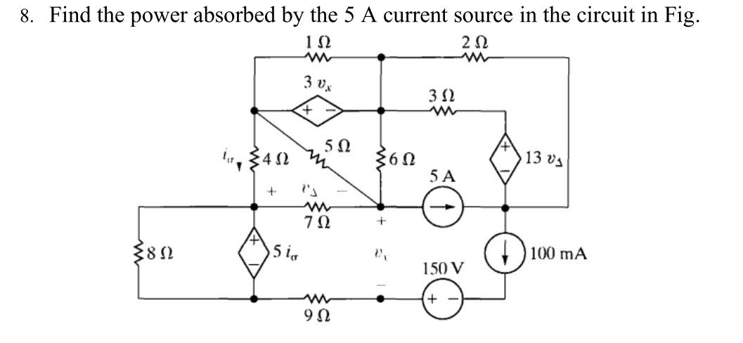 Solved 8. Find the power absorbed by the 5 A current source | Chegg.com