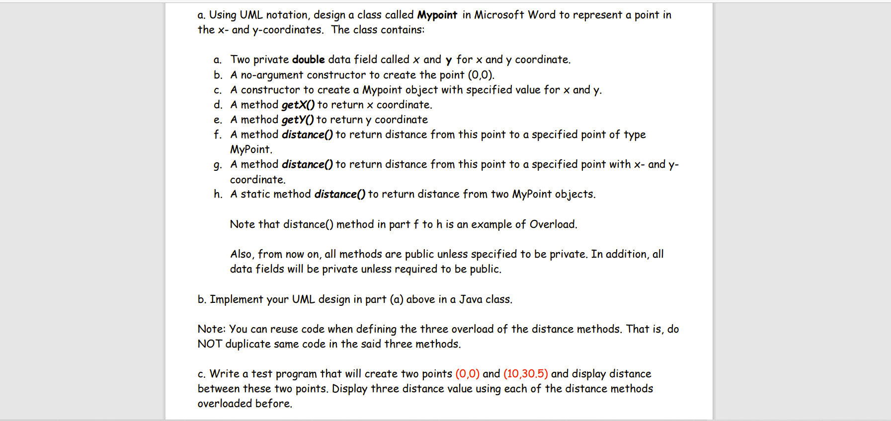 Solved a. Using UML notation, design a class called Mypoint | Chegg.com