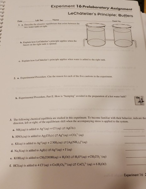 Solved Experiment 16 Prelaboratory Assignment echátelier's | Chegg.com