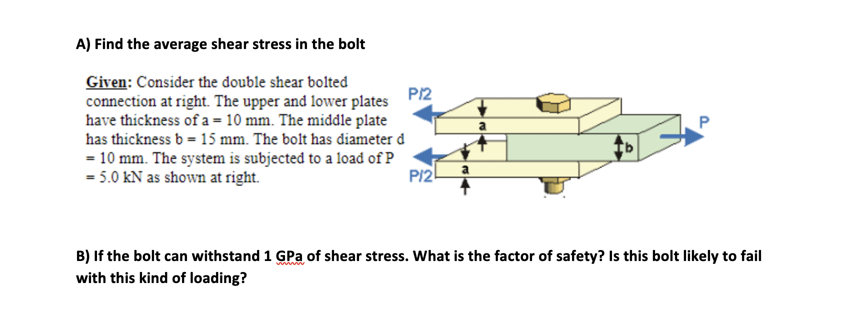 Solved A) Find the average shear stress in the bolt P12 | Chegg.com