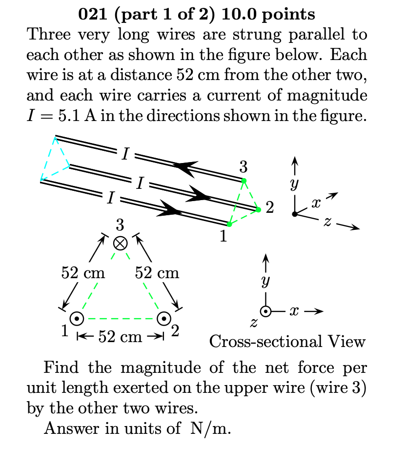 Solved 021 (part 1 ﻿of 2 ) 10.0 ﻿pointsThree very long wires | Chegg.com