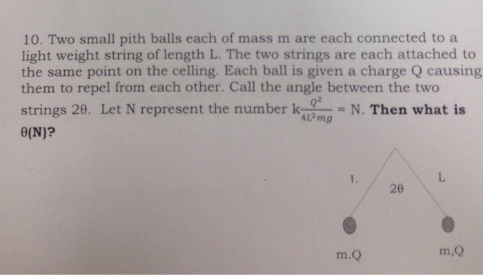 Solved Two small pith balls each of mass m are each | Chegg.com