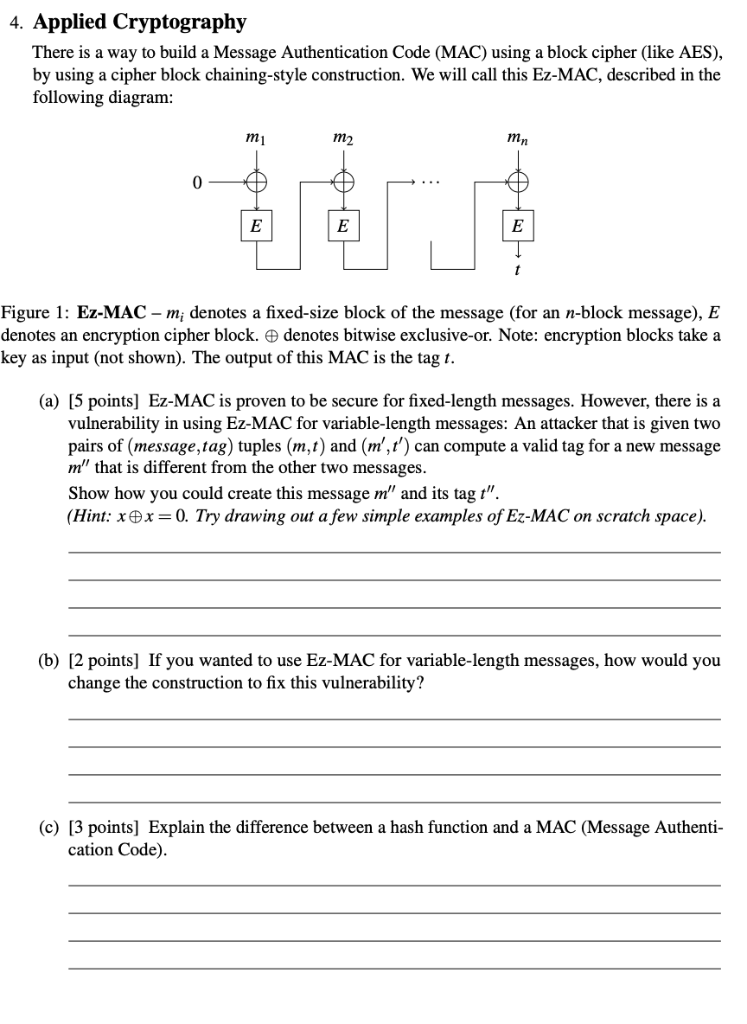 4. Applied Cryptography There is a way to build a | Chegg.com