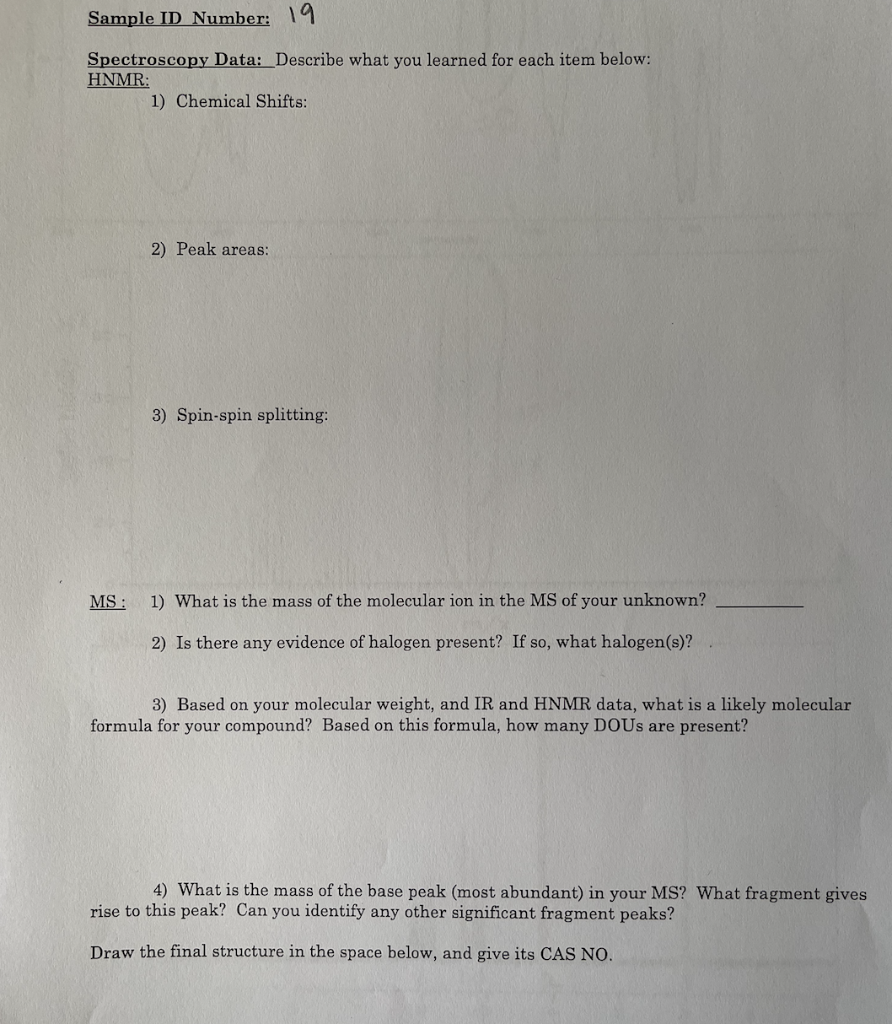 Solved Hi, I needed help finding my unknown spectroscopy and | Chegg.com