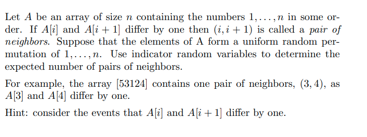 Solved Let A be an array of size n containing the numbers | Chegg.com