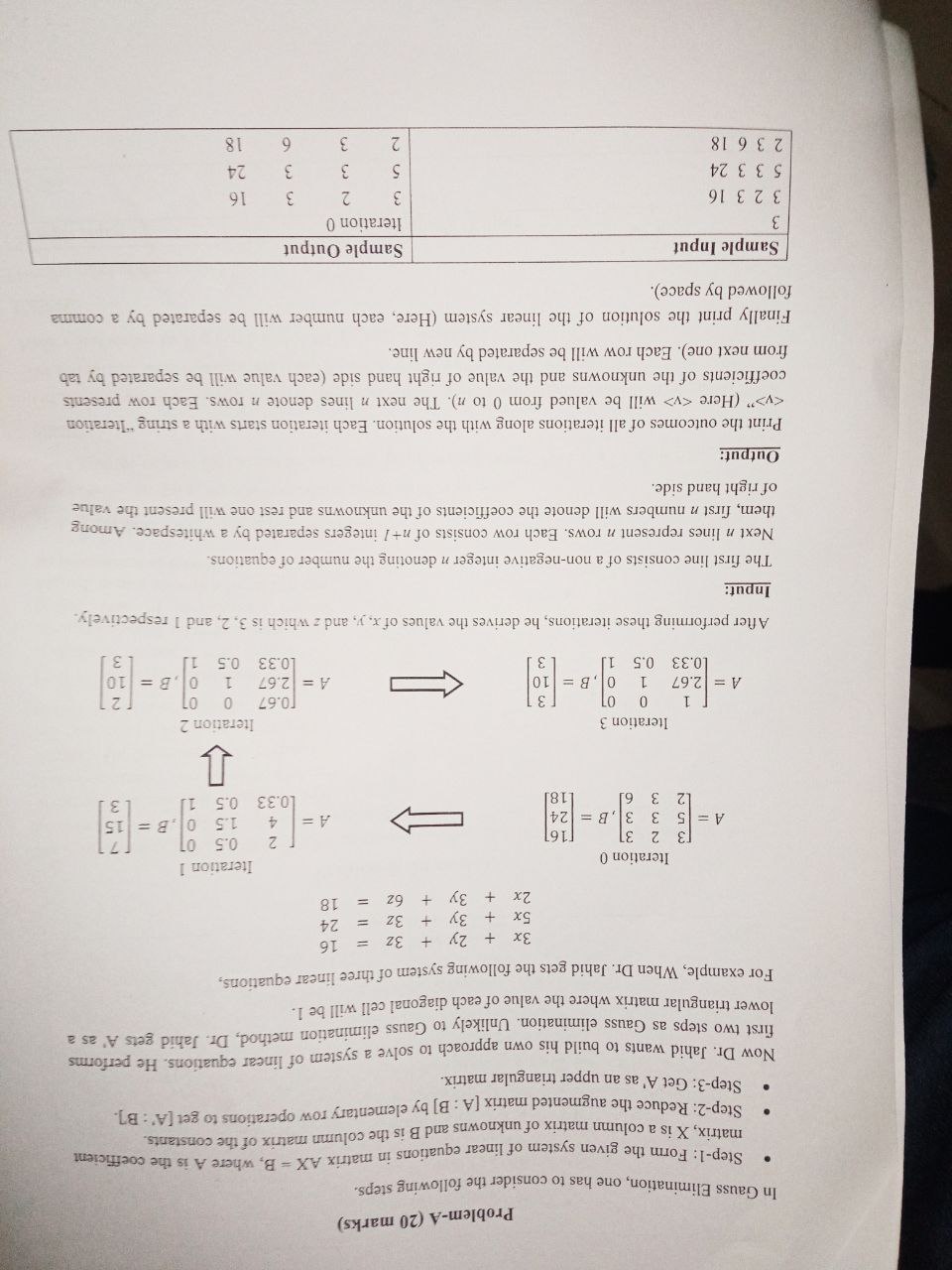 Solved Problem-A (20 marks) In Gauss Elimination, one has to | Chegg.com