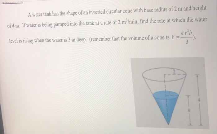 Solved A water tank has the shape of an inverted circular | Chegg.com