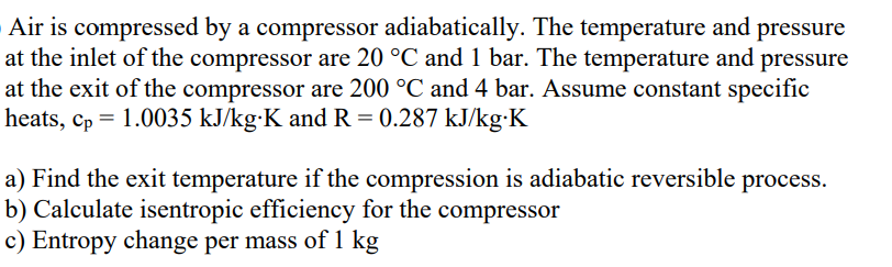 Solved Air is compressed by a compressor adiabatically. The | Chegg.com