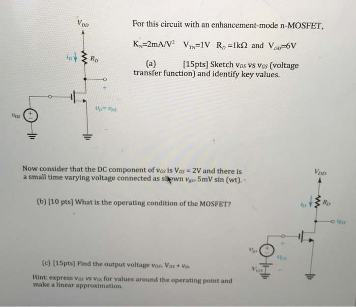 Solved ら For this circuit with an enhancement-mode n-MOSFET, | Chegg.com