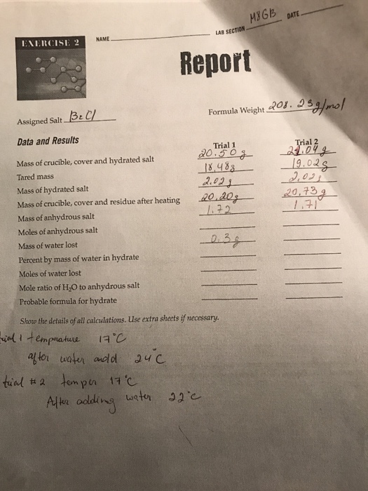 Solved MGB DATE NAME LAB SECTION ENERCISE 2 Report Assigned | Chegg.com