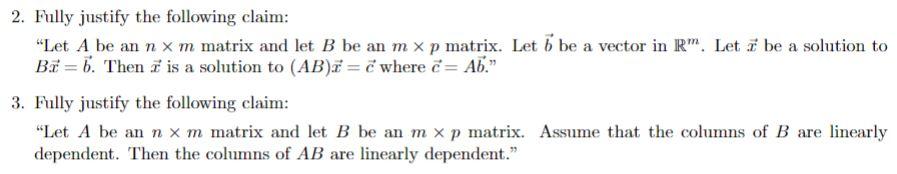 Solved "Let A be an n×m matrix and let B be an m×p matrix. | Chegg.com