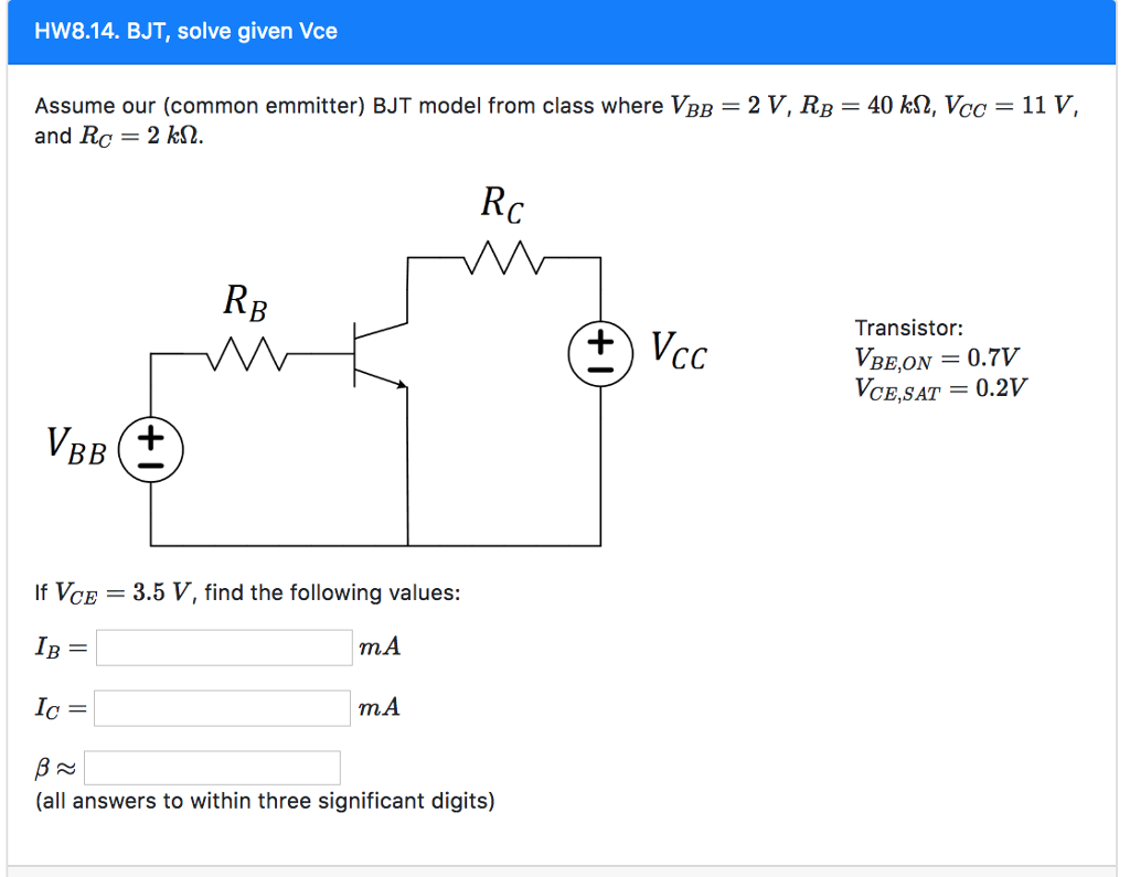 Solved Hw8.10. BJT, solve The data sheet for the transistor | Chegg.com