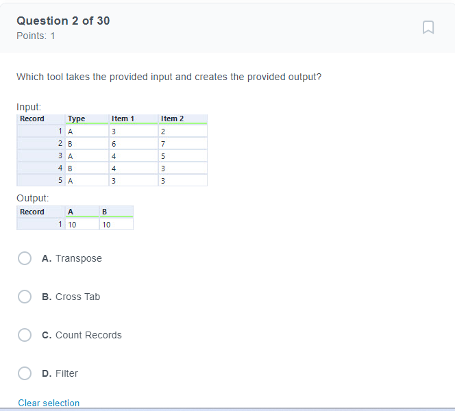 Solved Having applied a Cross tab tool, which tool will then | Chegg.com