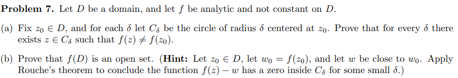 Solved Problem 7. Let D be a domain, and let f be analytic | Chegg.com