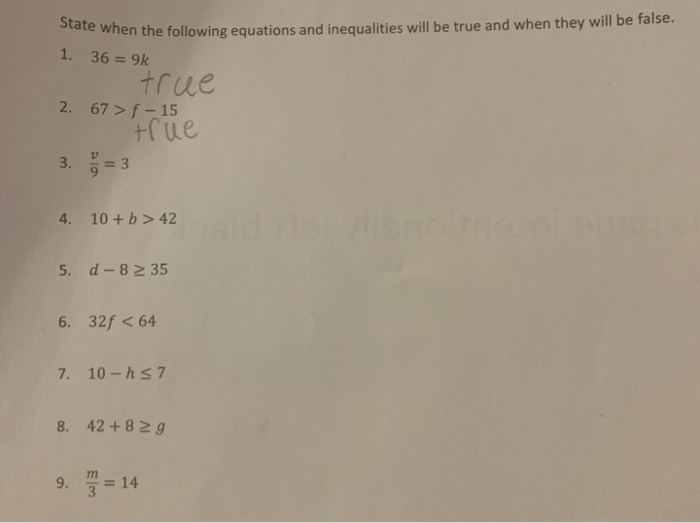 Solved the following equations and inequalities will be true | Chegg.com