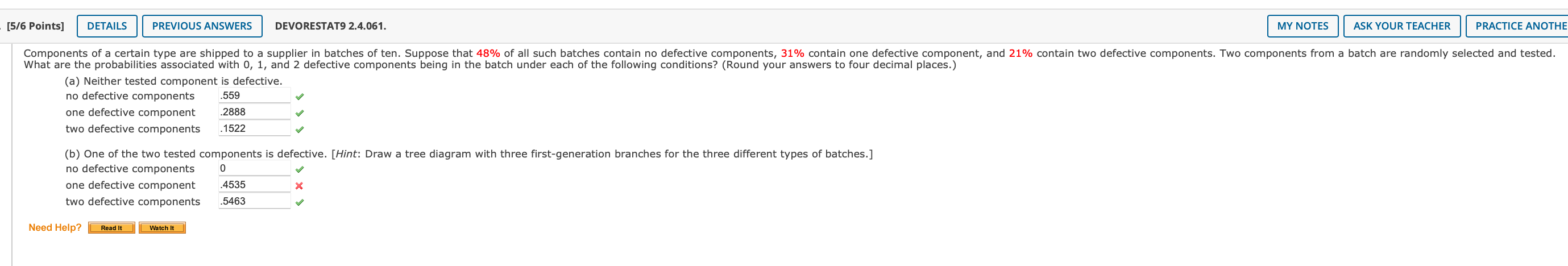 Solved [5/6 Points] DETAILS PREVIOUS ANSWERS DEVORESTAT9 | Chegg.com