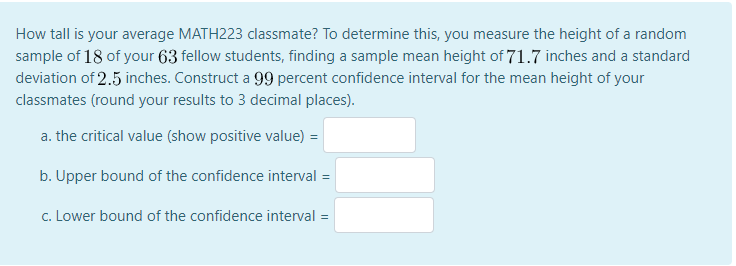 Solved How tall is your average MATH223 classmate? To | Chegg.com