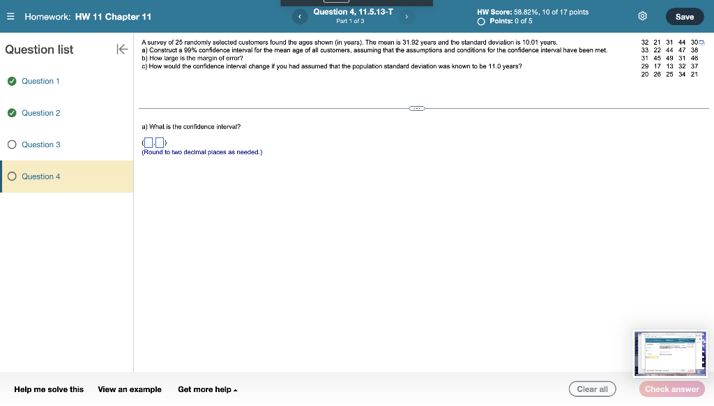 Solved A survey of 25 randomly selected customers found the | Chegg.com