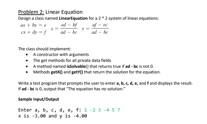 Solved Design a class named LinearEquation for a 2 * 2 | Chegg.com