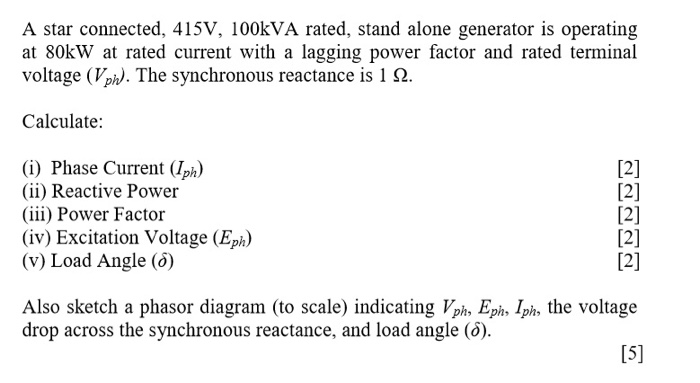 Solved A star connected, 415V, 100kVA rated, stand alone | Chegg.com