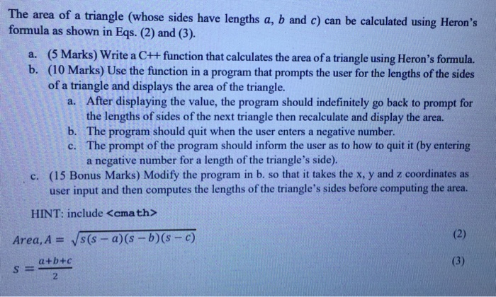 Solved The area of a triangle (whose sides have lengths a, b | Chegg.com
