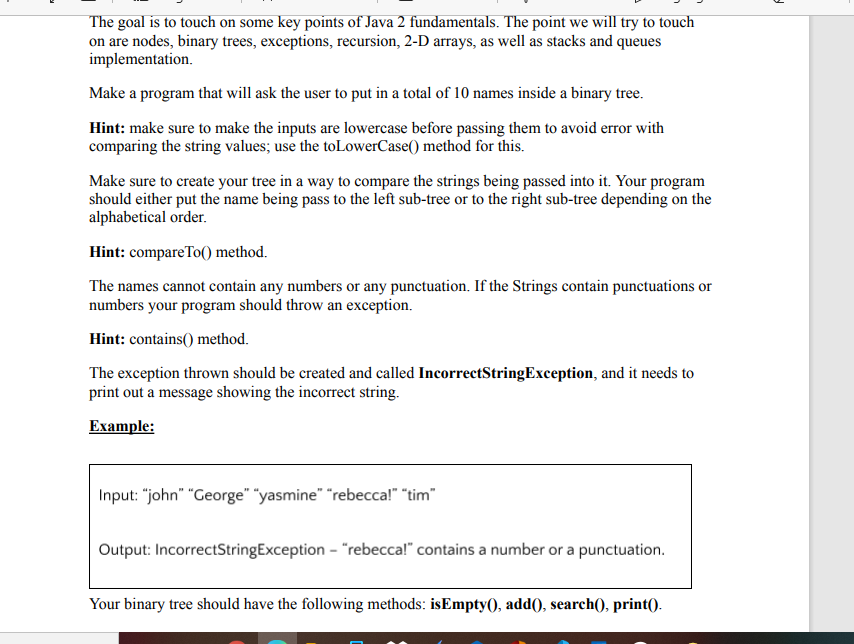 o The goal is to touch on some key points of Java 2 | Chegg.com