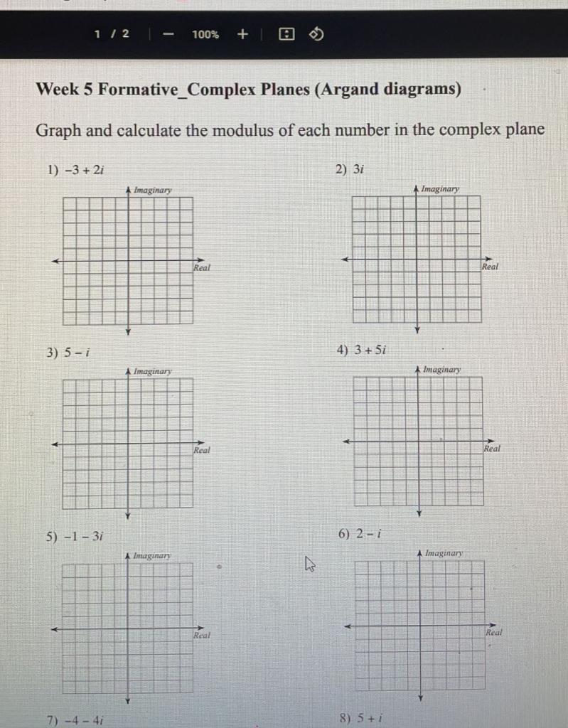 Solved 1 / 2 100% + Week 5 Formative_Complex Planes (Argand | Chegg.com