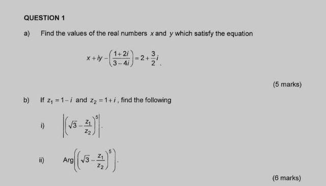 Solved QUESTION 1 a) Find the values of the real numbers x | Chegg.com