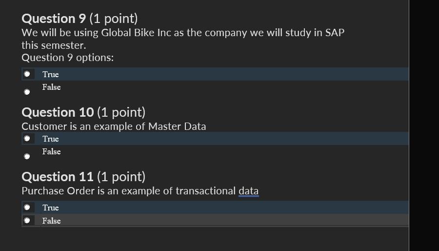 Solved Question 9 (1 point) We will be using Global Bike Inc | Chegg.com