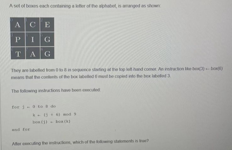 Solved A set of boxes each containing a letter of the | Chegg.com