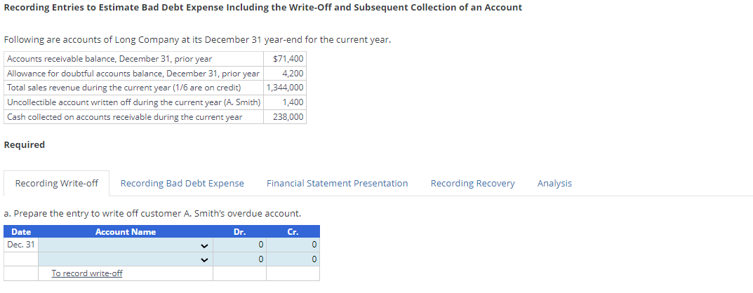 Solved Recording Entries to Estimate Bad Debt Expense | Chegg.com