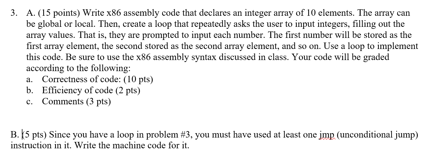 Solved 3. A. (15 points) Write x86 assembly code that | Chegg.com