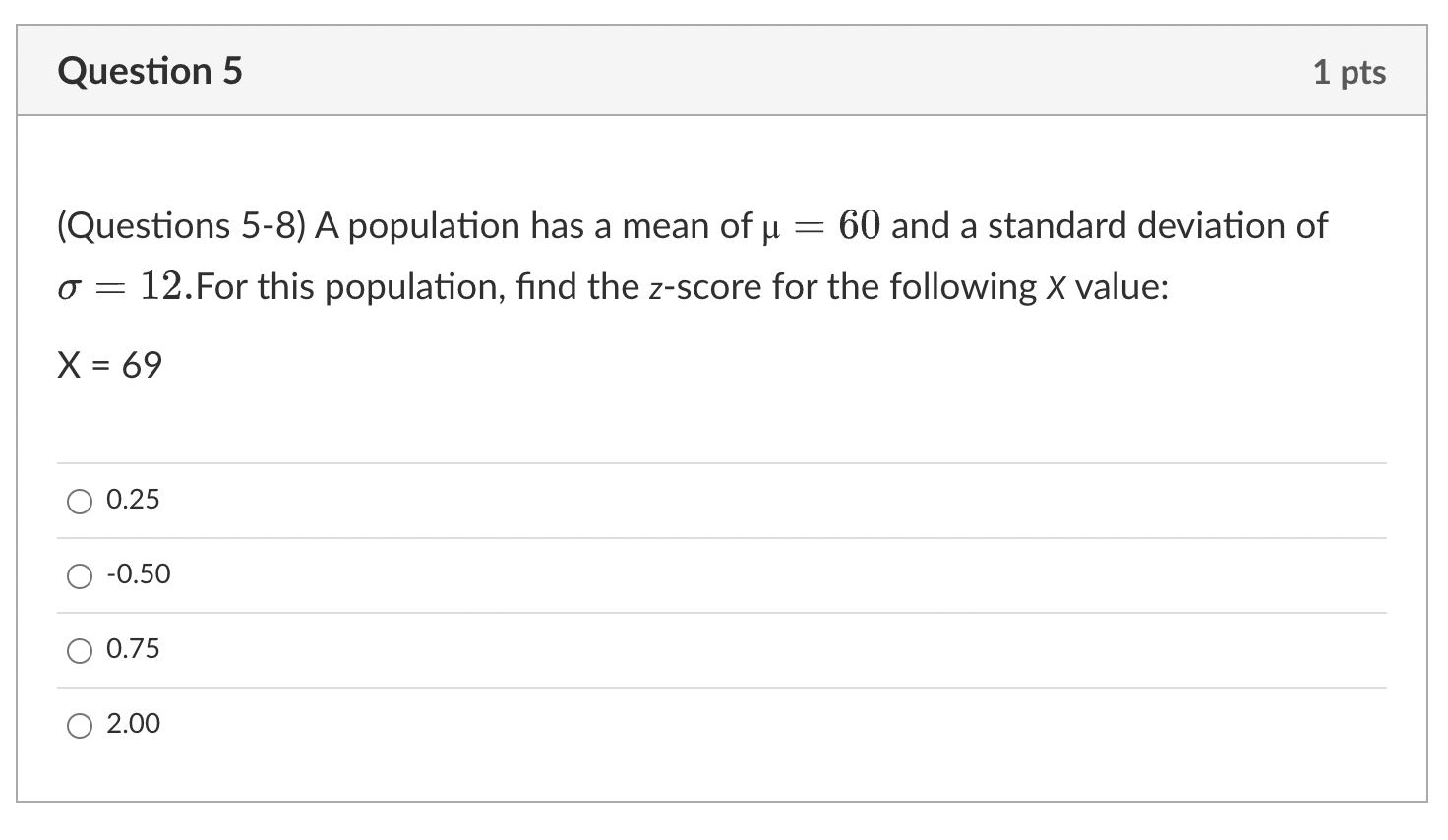 Solved (Questions 5-8) A population has a mean of μ=60 and a | Chegg.com