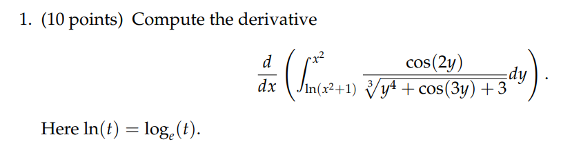 Solved 1. (10 points) Compute the derivative | Chegg.com