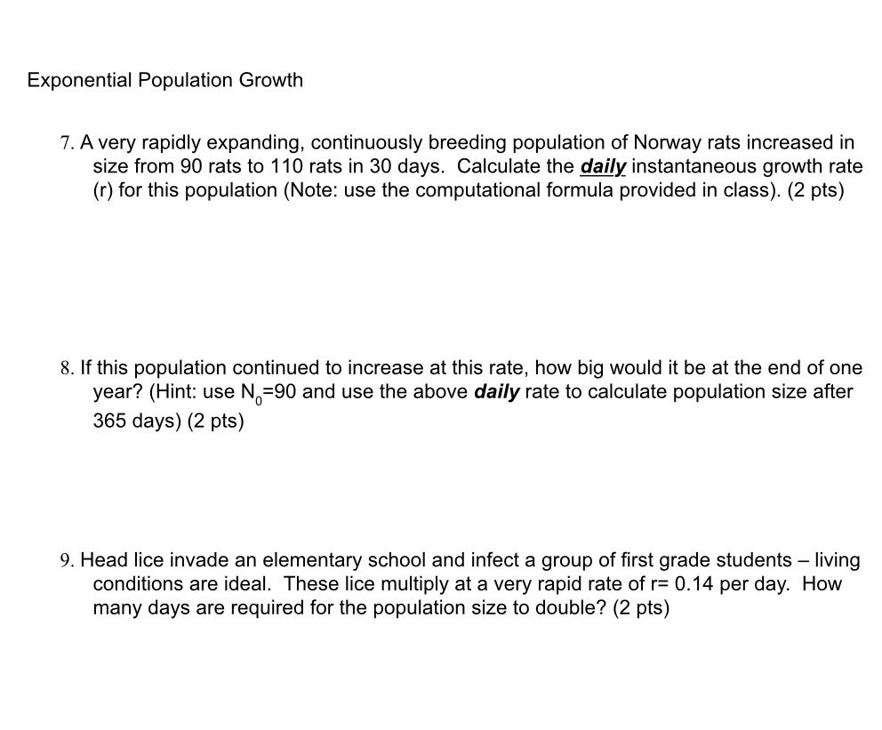 Solved Exponential Population Growth 7. A very rapidly | Chegg.com