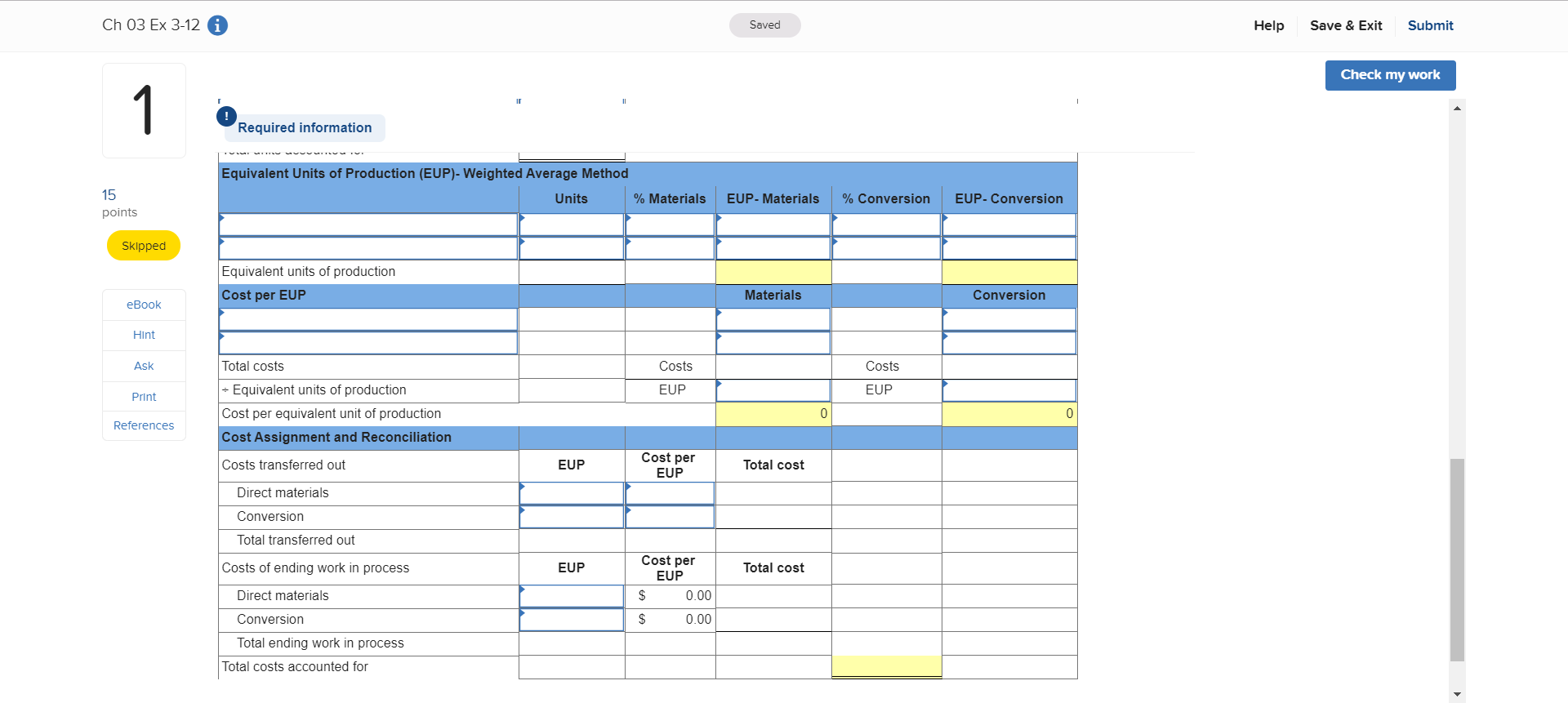Solved Ch 03 Ex 3-12 Saved Help Save & Exit Submit Check | Chegg.com