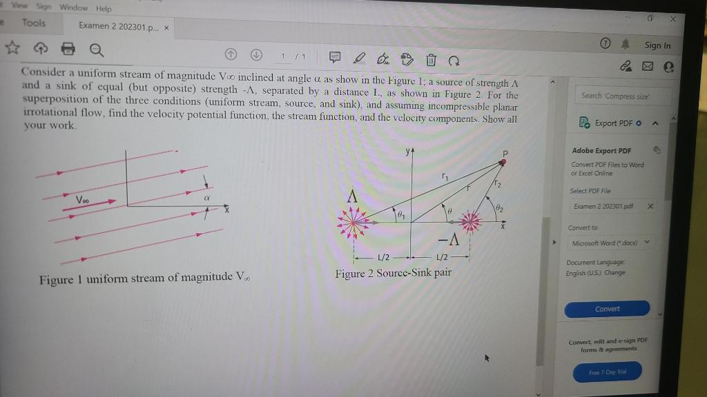 Solved Consider a uniform stream of magnitude Voo inclined | Chegg.com